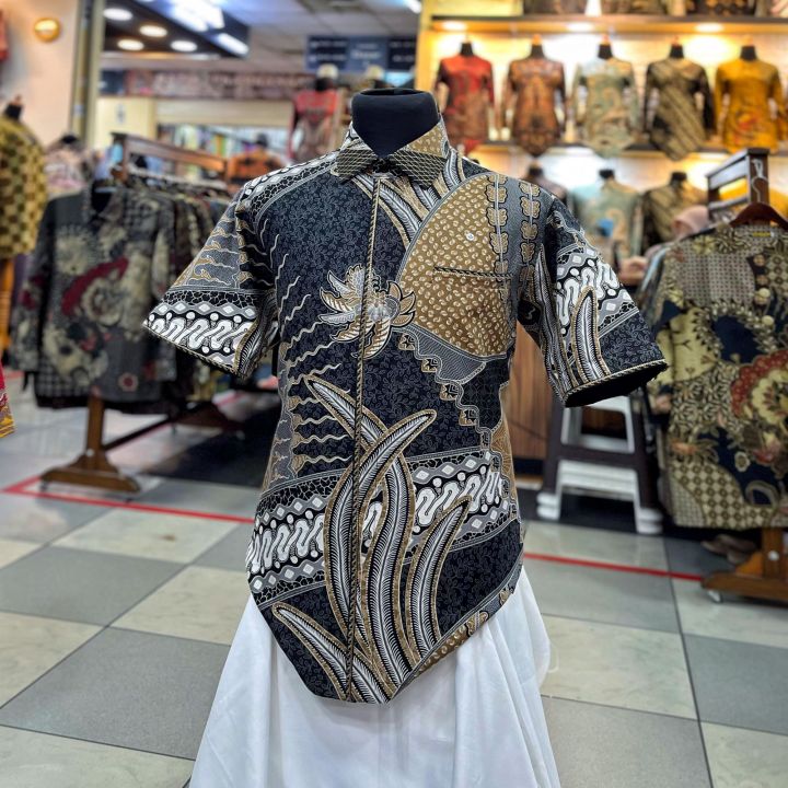 KEMEJA BATIK JAHITAN SMOCK LENGAN PENDEK BAHAN SILK ATBM KOMBINASI ...