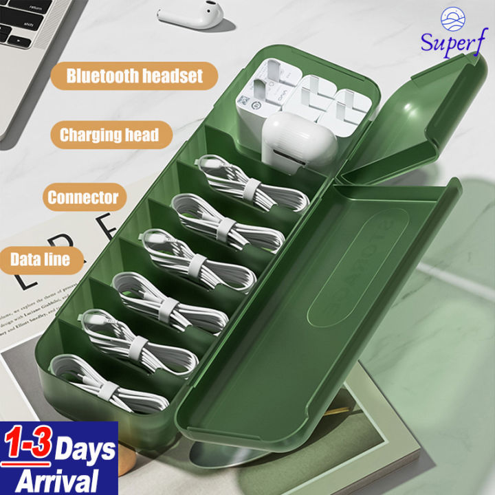 【From Manila】7 Grid Translucent Cable Management Plastic Box Charger ...