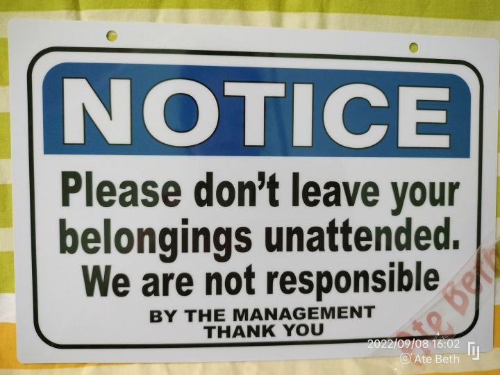 Please Don't Leave your Belongings unattended Signage PVC Plastic (Like ...
