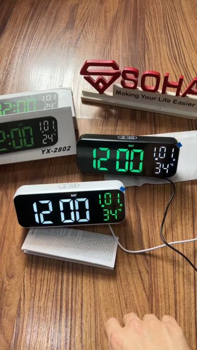 JD-2802 Jam Meja Digital LED Besar Tampil Jam Tanggal Hari Suhu 2 Alarm ...
