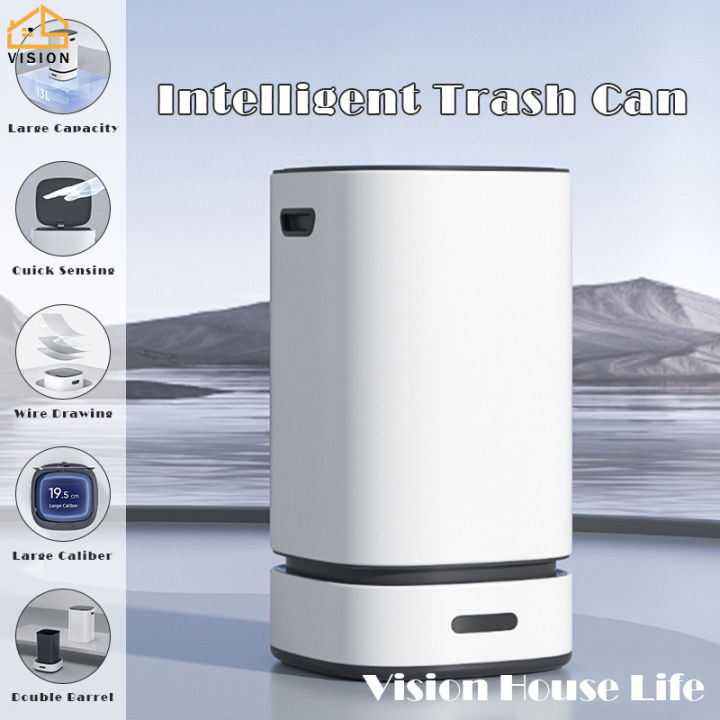 Vision 13L Fully Automatic Packaging Trash Can with Removable Bucket Stainless Steel Intelligent ...