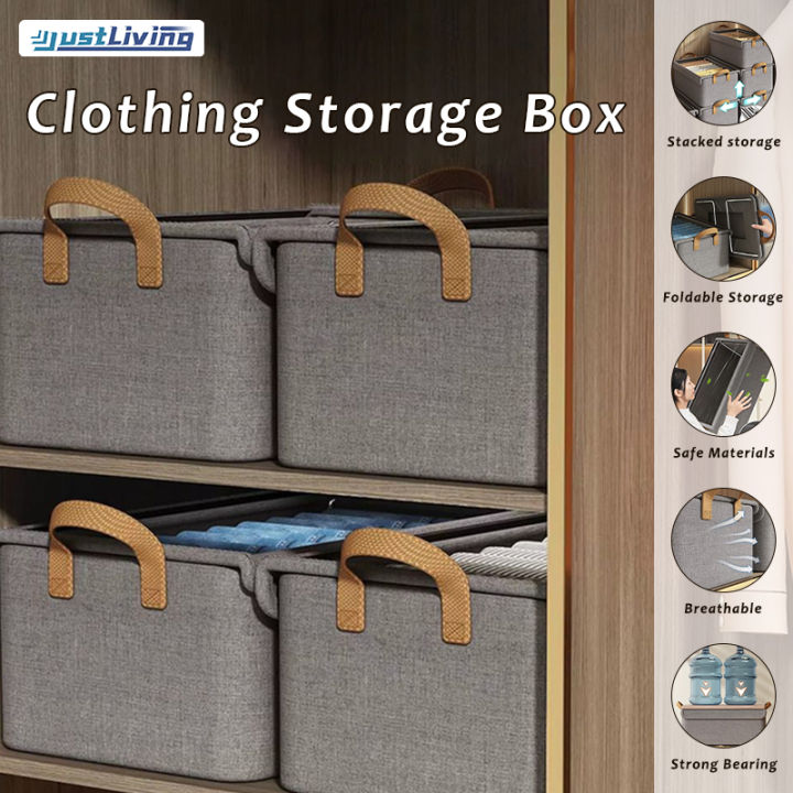 JustLiving 1Pc Clothing Storage Box with Lid Foldable Fabric Sorting Box for Household Use ...