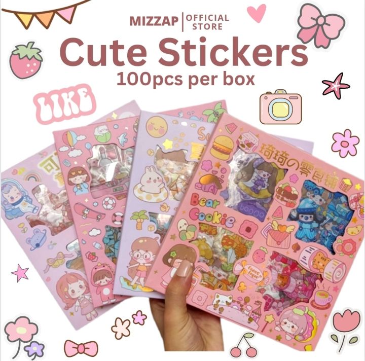 Box Cute Stickers (100pcs) Cartoon Sticker Diary Stationary Art Craft ...