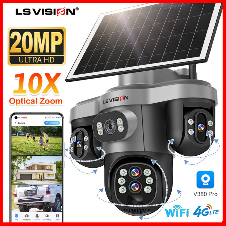 LS VISION V380 20MP 3 PTZ Lens 4G/WiFi Solar Camera 10X Optical Zoom ...