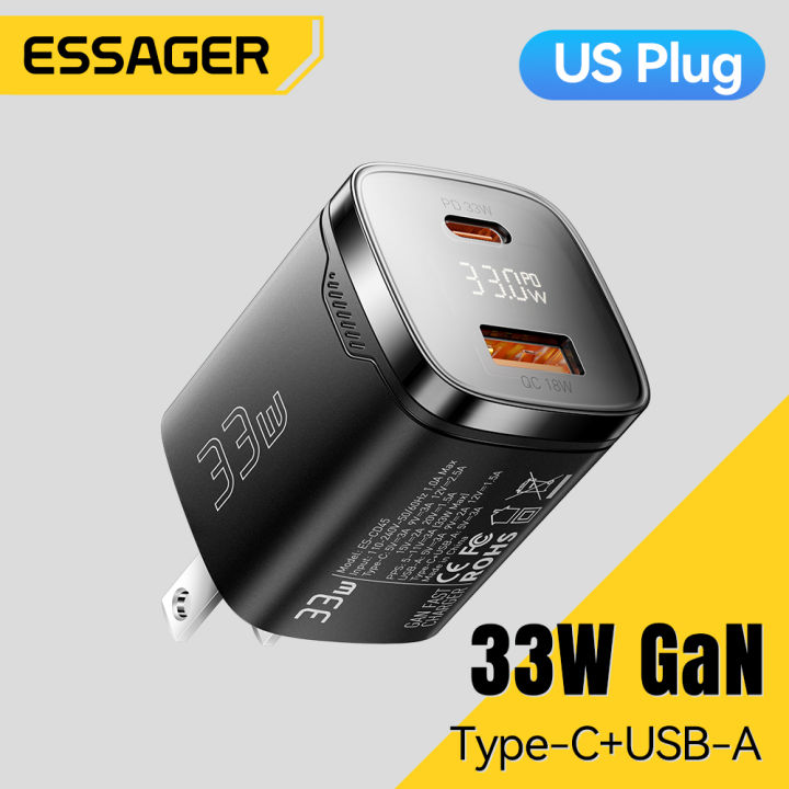 Essager 33W GaN Charger Digital Display Travel Charger USBA+TypeC Fast ...