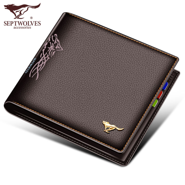 Septwolves Men's Short Wallet Top Layer Cowhide Casual Birthday Gift ...