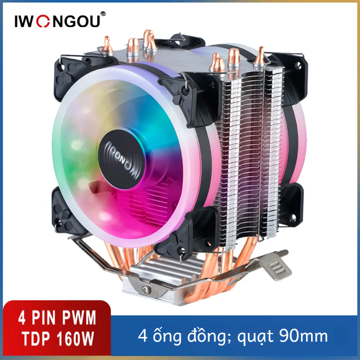 Bộ tản nhiệt Iwongou X99 Cpu 4 chân 90mm với 4 Heatpipes Đèn Rgb cho ...