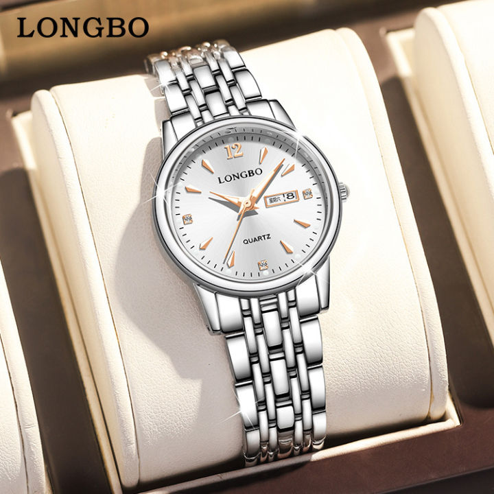Longbo Quartz Watch Women Casual Stainless Steel Band Dual Calendar ...