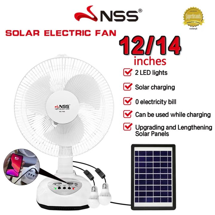 (Free Solar Panel And Bulb) Promo Sale NSS 12" Solar Electric Fan 12 ...