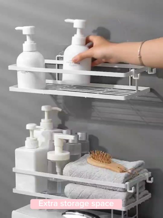 BEULIFE Toilet Bathroom Steel Shelf Rack Shampoo Toiletries Storage ...