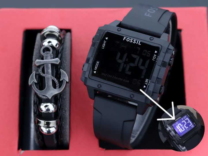 Jam Tangan Pria Fo55il Digital Kotak Sport Karet Rubber Free Gelang ...
