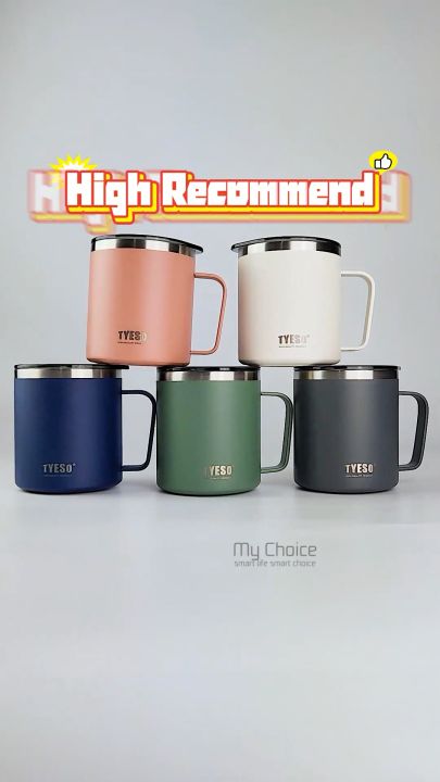 TYESO TS-8789B Classic Insulated Thermal Coffee Cup 400ml With Handle Grip 304 Stainless Steel ...