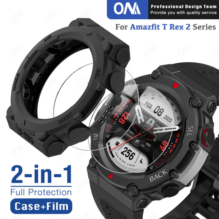 2-In-1ป้องกันกรณี + ป้องกันหน้าจอแก้วสำหรับ Amazfit T Rex 2 TRex 2 ...