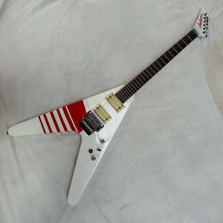 Jackson Flying V Stryper Signature White Red Stripe Electric Guitar 6 ...