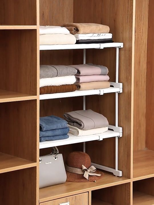 Retractable Wardrobe Storage Racks Adjustable Stackable Shelf Clothing ...
