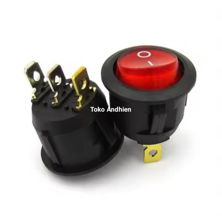 Saklar Switch 3 pin On Off Bulat Rocker Switch Bulat Merah 3pin plus ...