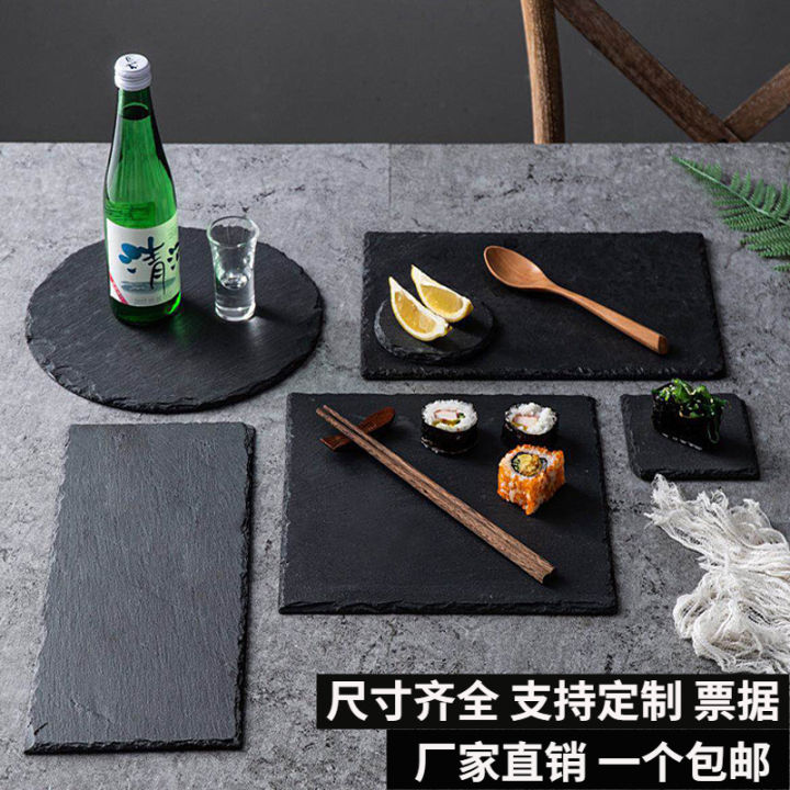 Natural Stone Slab Dining Plate Black Japanese Sushi Stone Dish Western ...