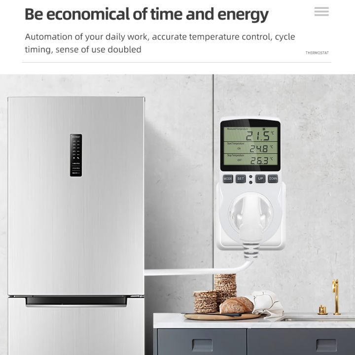 Digital Temperature Controller Thermostat Timer Switch 220v Eu Us Uk Socket พร้อมเซ็นเซอร์