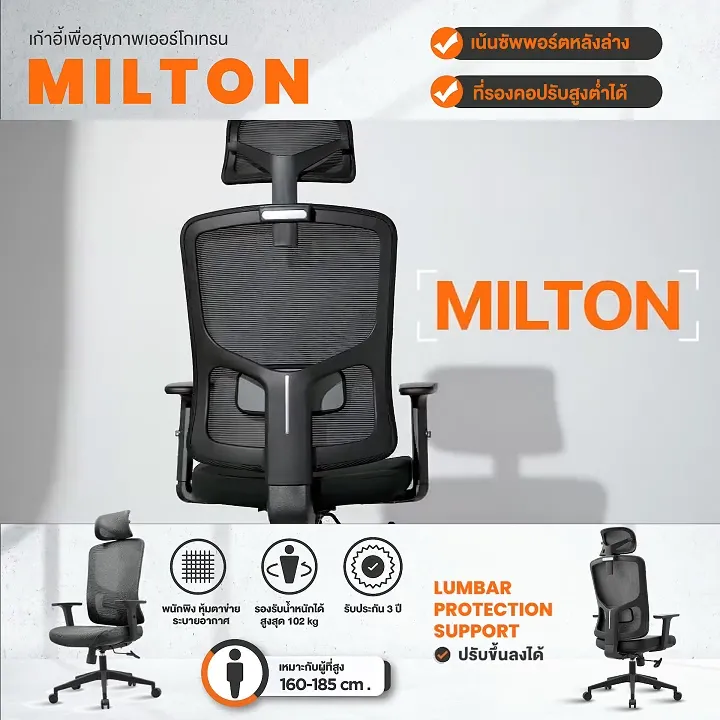 Ergotrend เก้าอี้เพื่อสุขภาพเออร์โกเทรน รุ่น MILTON | Lazada.co.th