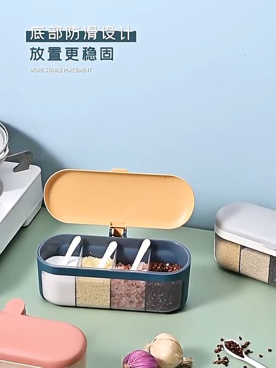 Elite Kitchen - 4 Grid Seasoning Storage Box Spice Container Salt ...