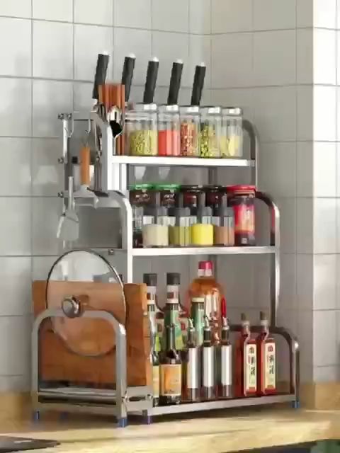 2/3 layer stainless steel kitchen rack spice seasoning rack knives ...