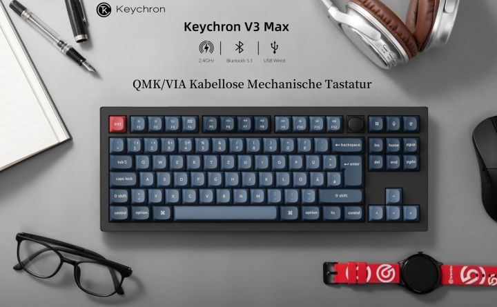Keychron V3 Max TKL Wireless Mechanical Keyboard, QMK/VIA RGB Bluetooth ...