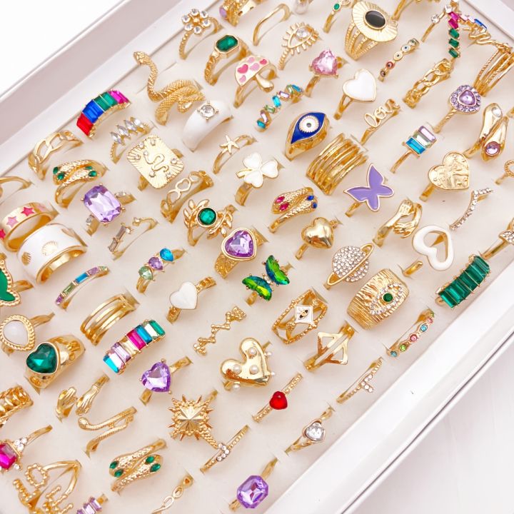 20Pieces Fashion Colorful Rheinstone Rings Set For Women Mix Eye Heart ...