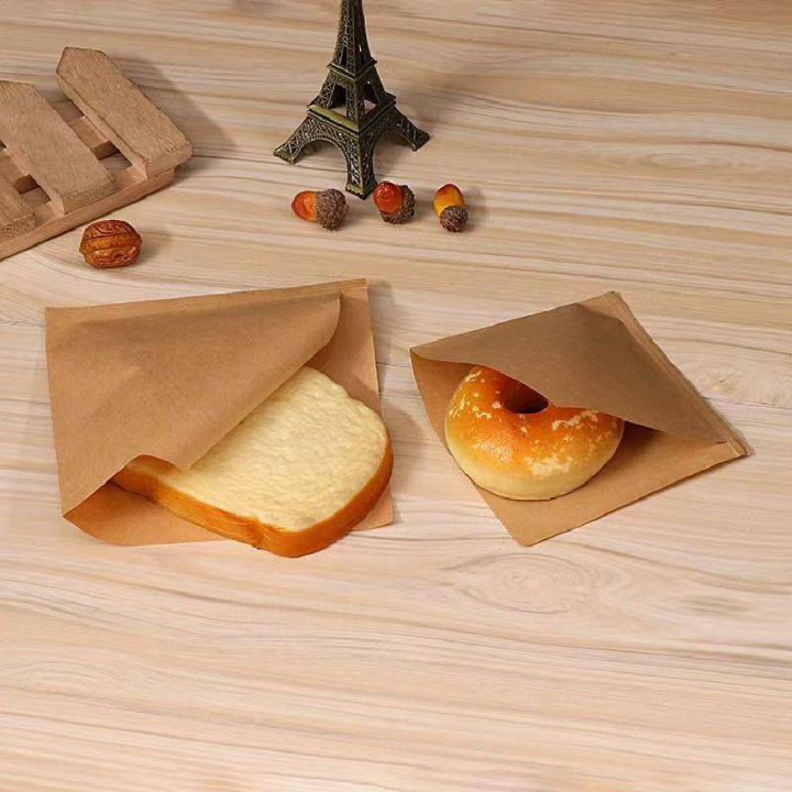 100PCs/Set Triangle Oil-Proof Paper Bag Kraft Sandwich Bread Kraft ...