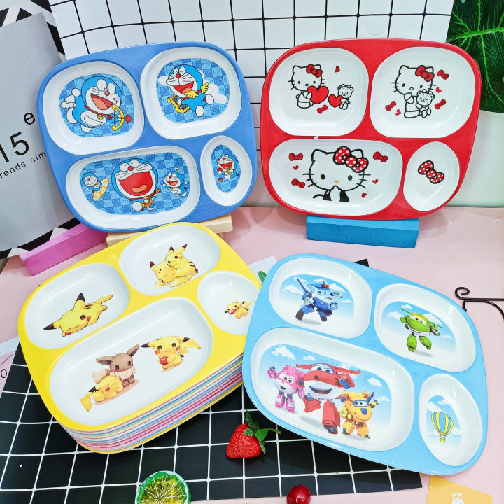 Children's Dinner Plate Cartoon Cute Baby Grid For Home Drop-Resistant ...