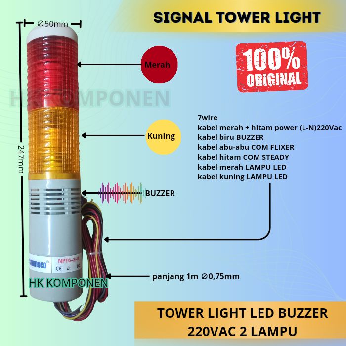 signal tower light led + Buzzer 220vac tower lamp 2 lampu shemsco | Lazada Indonesia