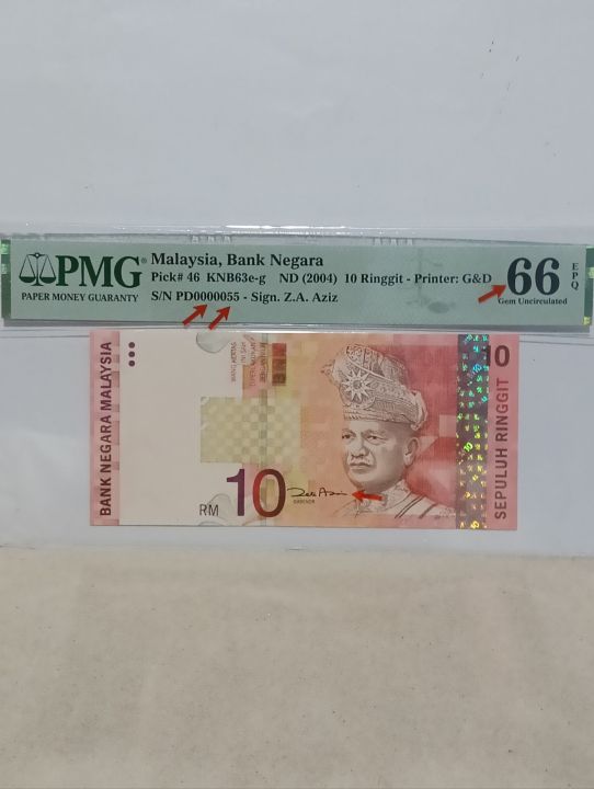 Zeti Aziz Rm10 PMG 66epq PD0000055 low number | Lazada
