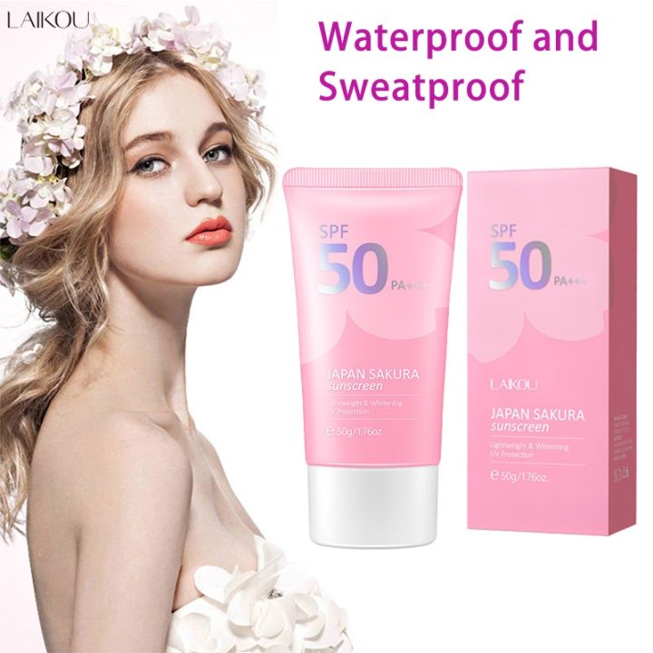 Laikou Sakura Moisturizer Sunscreen Cream Protector Facial Sun Block Spf50 Gel Isolation Lotion ...