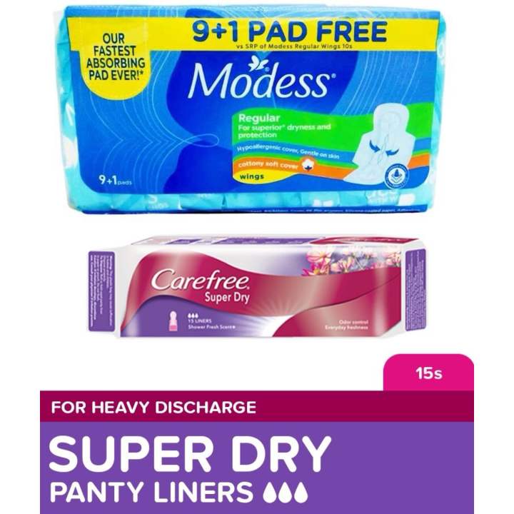 MODESS Regular Non-wing 9+1 Pads + CareFREE PANTY LINER 15 Pcs | Lazada PH