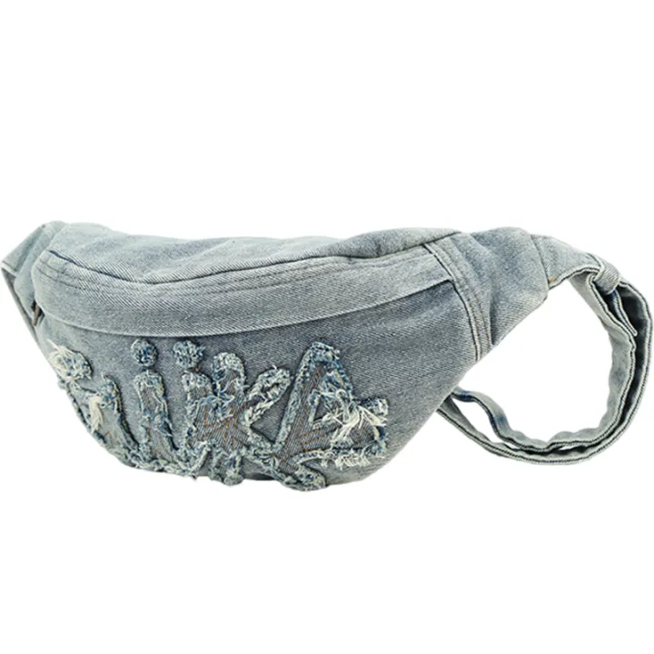 Guuka | กระเป๋าสะพายไหล่ยีนส์สไตล์เรโทรวินเทจ พร้อมปักโลโก้ | Lazada.co.th