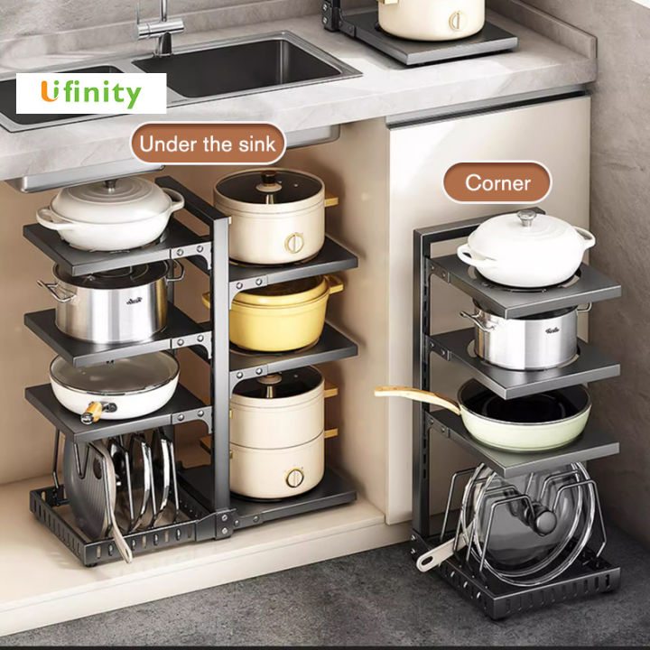 Lifinity Adjustable Layer Under Sink Pot Rack Organizer Kitchen ...