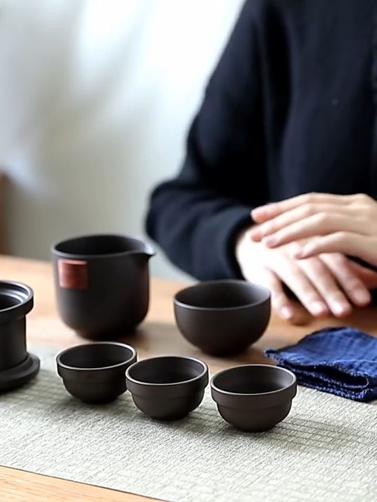 FISHERMAN Portable Travel Teapot Set Tea Exquisite Gift Purple Sand ...