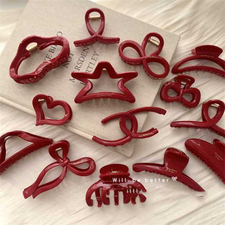 Classic Retro Red Acetate Butterfly Knot Ultra Large Hair Clip Simple ...
