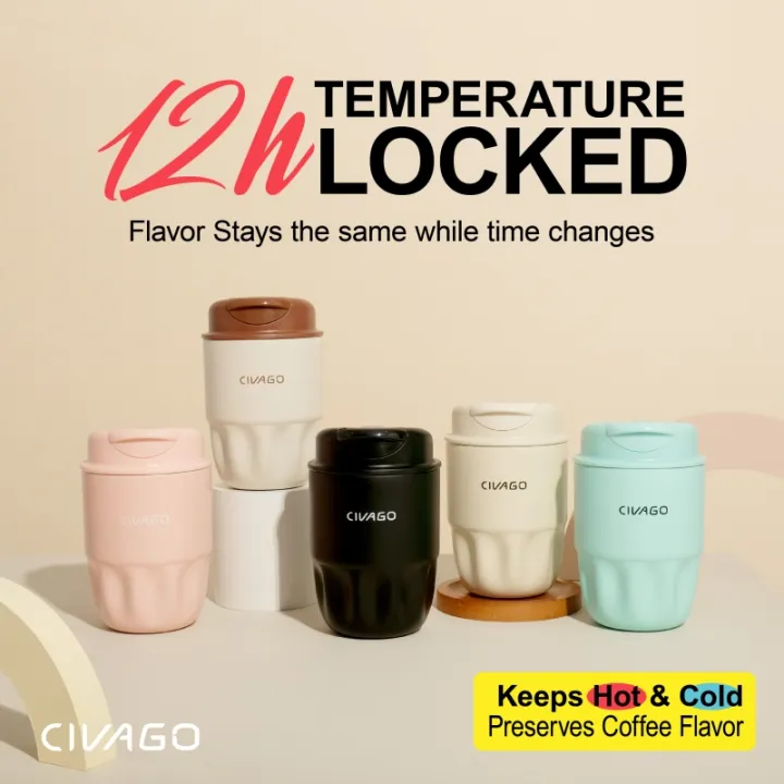CIVAGO（10oz）Ceramic liner Stainless Steel Coffee Mug With Lid Vacuum ...