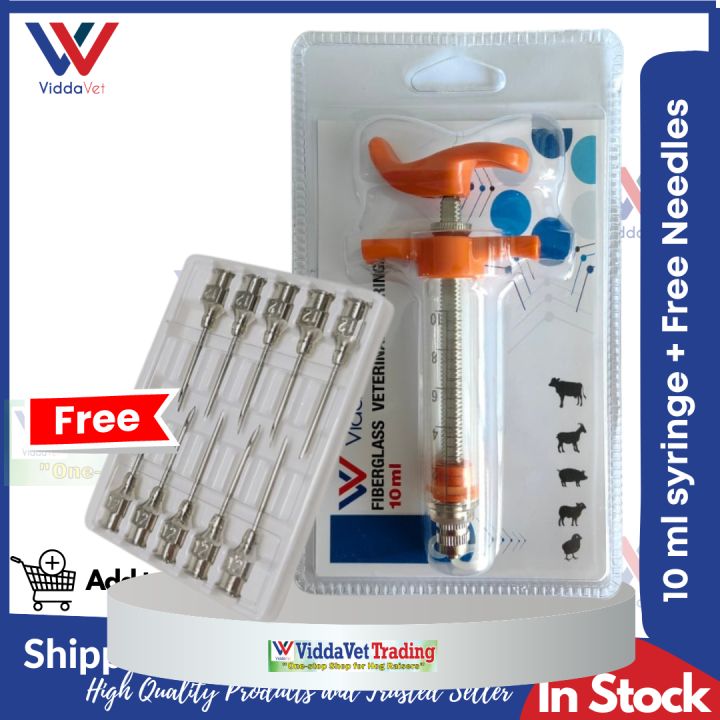 Viddavet Fiberglass Syringe 10 mL + 10 pcs SharpVet Stainless Needles ...