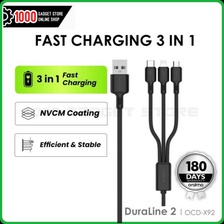 Oraimo Kabel Cas Data Cable 3in1 Fast Charging 5V Type-C Micro USB ...