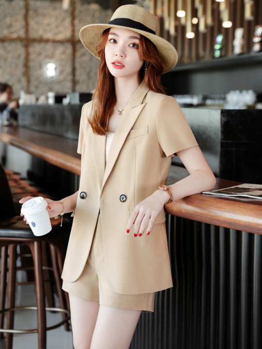 Elegant Short Sleeve Suit Jacket And Shorts Set Women's Casual Commute ...