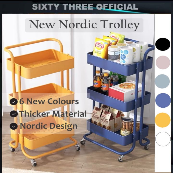 NEW Nordic Multifunction 3 tier Trolley Storage Rack Foldable Trolley ...