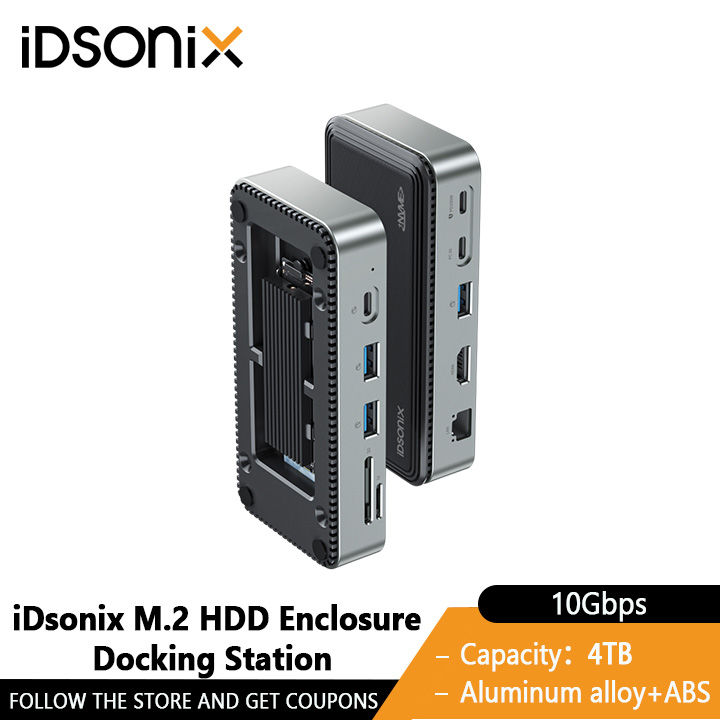 iDsonix 10Gbps M.2 NVMe/SATA Dual Protocol SSD Dock USB 3.2 Gen2 Type C ...