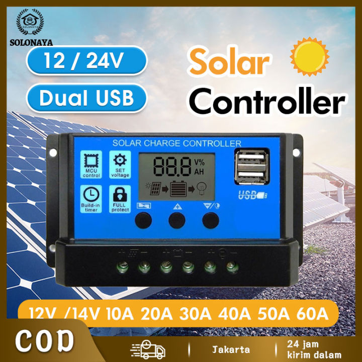 Solar Charge Controller LCD LED Display Solar Cell PWM 12V 24V 10A 20A 30A 50A USB Panel Tenaga ...