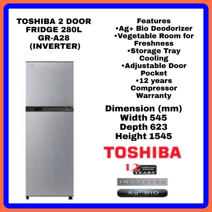 Toshiba 2-Door Fridge 280L Inverter TSB-GRA28 | Lazada
