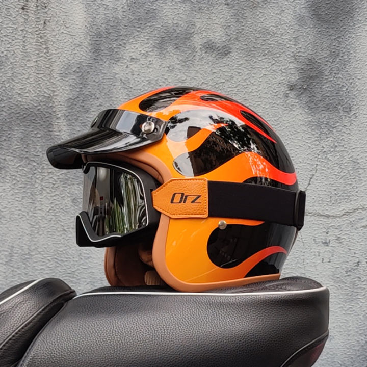 ORZ Retro Half Open Motorcycle Helmet Retro Cruising 3/4 Couple Helmet ...