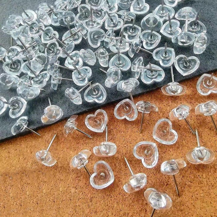 100 pcs Transparent love heart push pins thumbtacks peach heart I-beam ...