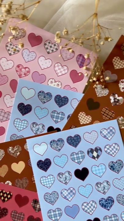 bloomingyourdays sticker deco stiker heart love pink brown red blue ...