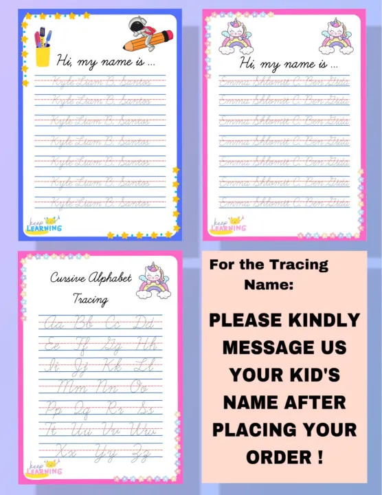 Tracing Cursive Laminated A4 size(Name,Alphabet) | Lazada PH