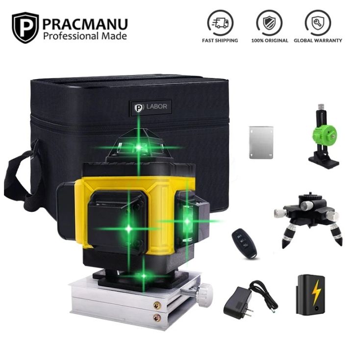 Pracmanu 16 Lines 4D Laser Level Horizontal & Vertical Cross Line Green ...